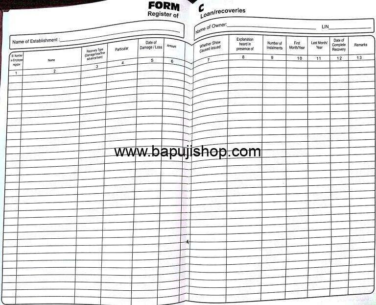 Get Form C Register of loan/ recoveries - Bapuji (since 1948)