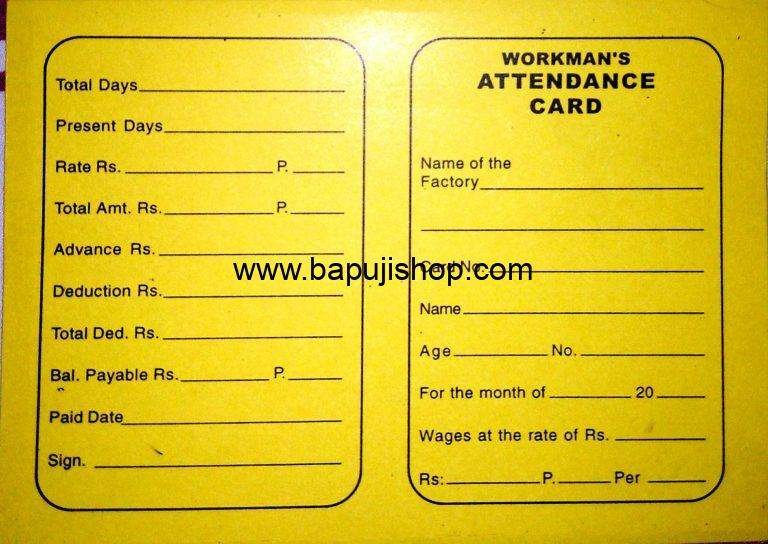 Get Attendance card or labour- हाजरी कार्ड Bapuji Mumbai Shop