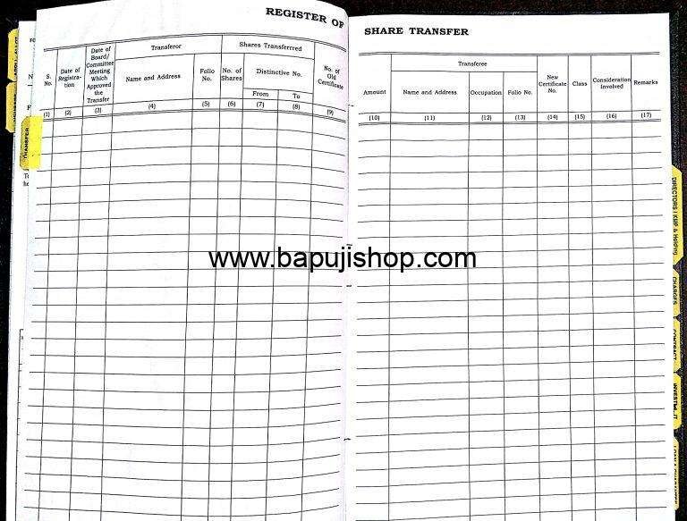 See New Statutory Register Companies Act 2013 - New Format List