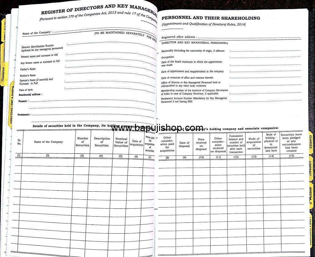 See New Statutory Register Companies Act 2013 - New Format List