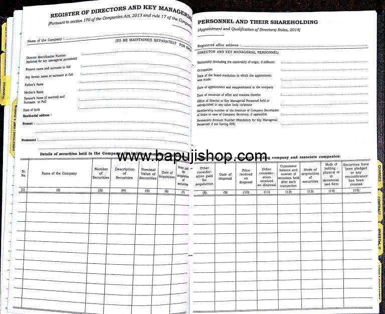 See New Statutory Register Companies Act 2013 - New Format List