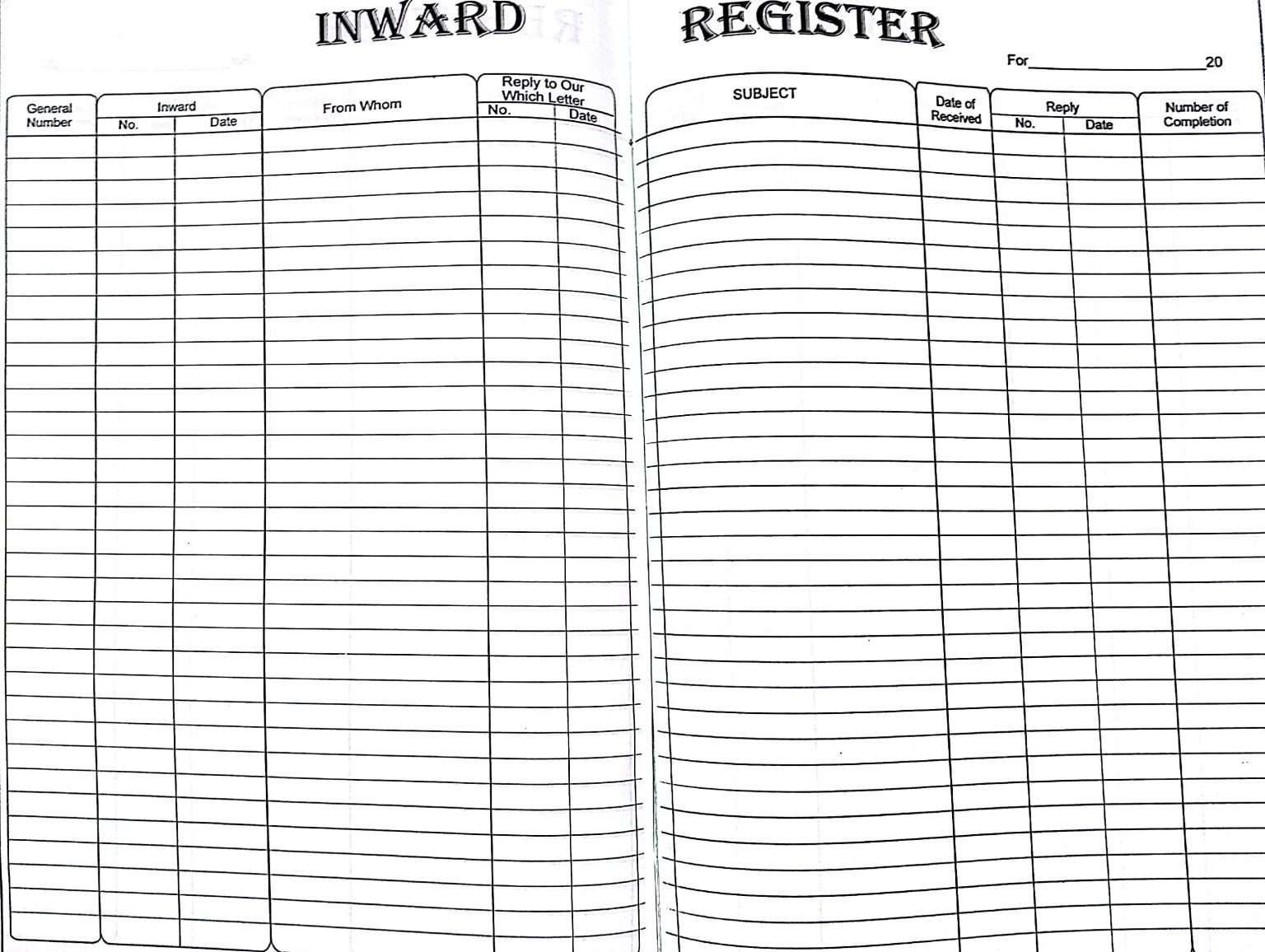 Inward Register under the Factories Act - Stationery Shop
